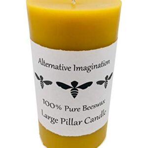 Alternative Imagination Pure Beeswax Candle - Large Pillar Handmade Candle, 100% Beeswax Candle, Natural Pillar Candle, 80 Hour Beeswax Candle, Tall Wax Candle, Hypoallergenic Candle, 6 Inch