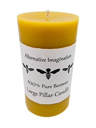 Alternative Imagination Pure Beeswax Candle - Large Pillar Handmade Candle, 100% Beeswax Candle, Natural Pillar Candle, 80 Hour Beeswax Candle, Tall Wax Candle, Hypoallergenic Candle, 6 Inch