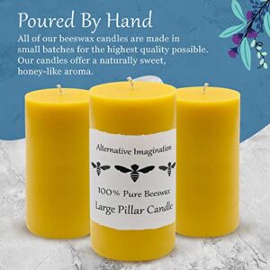 Alternative Imagination Pure Beeswax Candle - Large Pillar Handmade Candle, 100% Beeswax Candle, Natural Pillar Candle, 80 Hour Beeswax Candle, Tall Wax Candle, Hypoallergenic Candle, 6 Inch