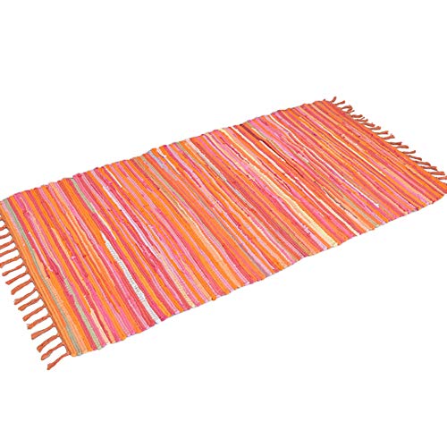 HomDSim 20" x 31" Cotton Handmade Reversible Chindi Rag Rugs,Multi Color Hand Woven Striped Area Bath Rug Mat Carpet with Tassels Machine Washable,for Laundry Room Kitchen Livingroom Hallway Entryway