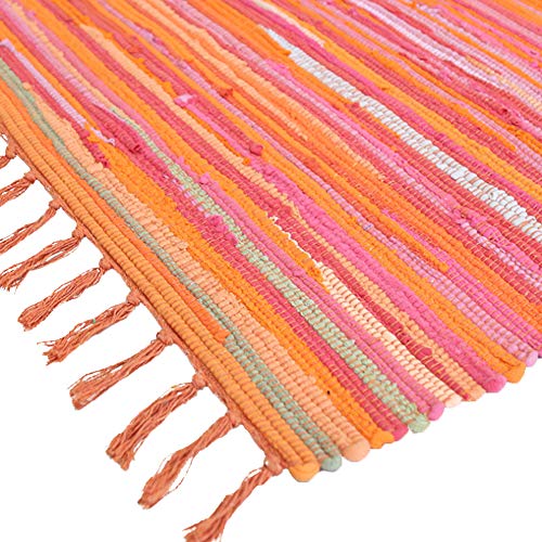 HomDSim 20" x 31" Cotton Handmade Reversible Chindi Rag Rugs,Multi Color Hand Woven Striped Area Bath Rug Mat Carpet with Tassels Machine Washable,for Laundry Room Kitchen Livingroom Hallway Entryway