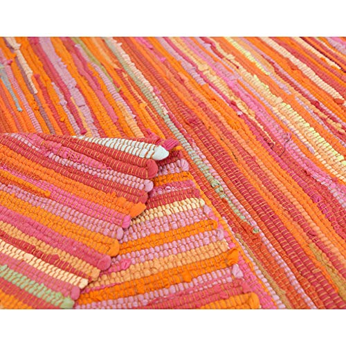 HomDSim 20" x 31" Cotton Handmade Reversible Chindi Rag Rugs,Multi Color Hand Woven Striped Area Bath Rug Mat Carpet with Tassels Machine Washable,for Laundry Room Kitchen Livingroom Hallway Entryway