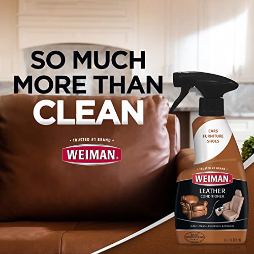 Weiman Leather Cleaner and Conditioner - 22 Ounce (2 Pack) - Restores Leather Surfaces - Ultra Violet Protectants Help Prevent Cracking or Fading of Leather Furniture, Car Seats, Shoes