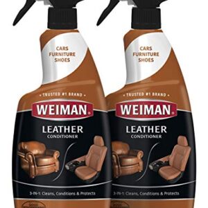 Weiman Leather Cleaner and Conditioner - 22 Ounce (2 Pack) - Restores Leather Surfaces - Ultra Violet Protectants Help Prevent Cracking or Fading of Leather Furniture, Car Seats, Shoes