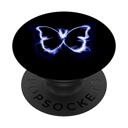 Blue Butterfly With Wings On Black Background PopSockets Swappable PopGrip