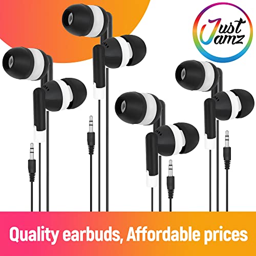 Earbuds 10x Pack | Basic Earbuds, Dot Headphones, Black in-Ear Earbuds, Disposable Headphones, 3.5 MM Audio Jack Stereo Earphones for Schools, Kids, Classrooms & Libraries