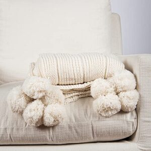 best home fashion knitted pom throw - ivory - 50" w x 60" l - (1 throw)