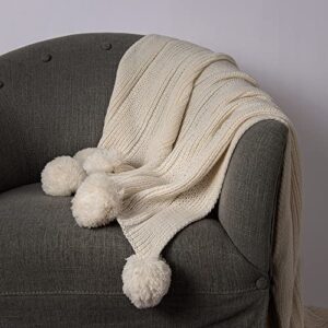 Best Home Fashion Knitted Pom Throw - Ivory - 50" W x 60" L - (1 Throw)