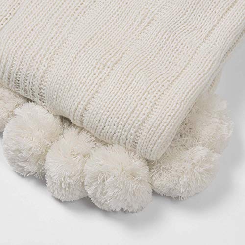 Best Home Fashion Knitted Pom Throw - Ivory - 50" W x 60" L - (1 Throw)