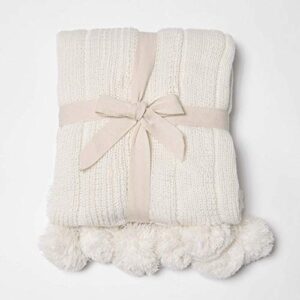 Best Home Fashion Knitted Pom Throw - Ivory - 50" W x 60" L - (1 Throw)