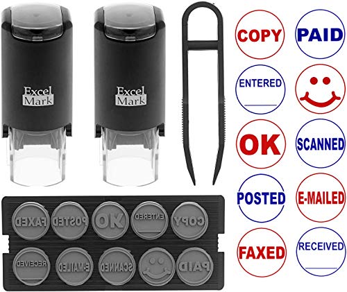 ExcelMark A-17 DIY Self-Inking Rubber Office Stamp Kit - Red and Blue Ink