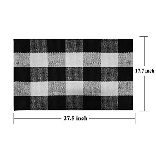 Winwinplus Buffalo Check Rug Hand-Woven Checkered Plaid Rug for Outdoor/Indoor/Door/Floor/Front Porch, Black and White Outside Mat 17.7inch x 27.5inch