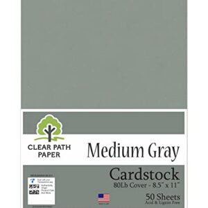 Medium Gray Cardstock - 8.5 x 11 inch - 80Lb Cover - 50 Sheets - Clear Path Paper