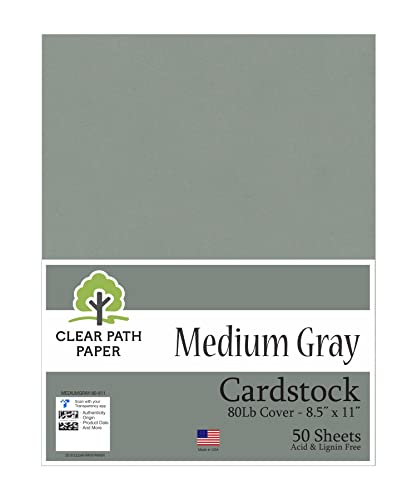 Medium Gray Cardstock - 8.5 x 11 inch - 80Lb Cover - 50 Sheets - Clear Path Paper