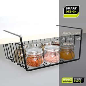 Smart Design Undershelf Storage Basket - Small - Snug Fit Arms - Steel Metal Wire - Rust Resistant - Under Shelves, Cabinet, Pantry, and Shelf Organization - 12 x 5.5 Inch - Black