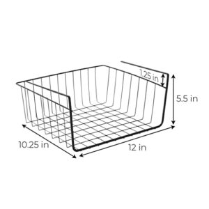 Smart Design Undershelf Storage Basket - Small - Snug Fit Arms - Steel Metal Wire - Rust Resistant - Under Shelves, Cabinet, Pantry, and Shelf Organization - 12 x 5.5 Inch - Black