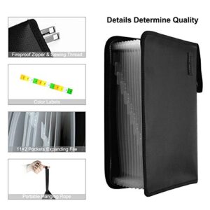 File Folder Document Organizer Pouch - Fire Resistant Water Resistant Filing Organizer Accordion Document Organizer Bag Office Expanding File Folder (File Folder 11+2 Pockets)