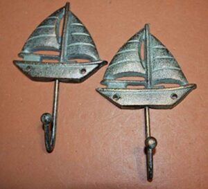 sailboat coat hooks, bronze look cast iron wall mounted, set of 2 bl-73