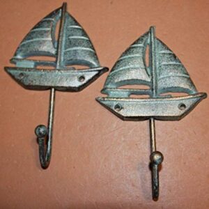 Sailboat Coat Hooks, Bronze Look Cast Iron Wall Mounted, Set of 2 BL-73