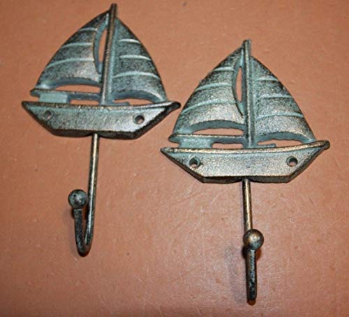 Sailboat Coat Hooks, Bronze Look Cast Iron Wall Mounted, Set of 2 BL-73