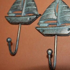 Sailboat Coat Hooks, Bronze Look Cast Iron Wall Mounted, Set of 2 BL-73