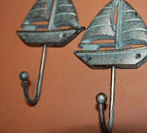 Sailboat Coat Hooks, Bronze Look Cast Iron Wall Mounted, Set of 2 BL-73