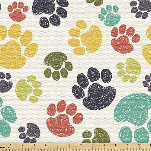 Ambesonne Dog Lover Fabric by The Yard Hand Drawn Paw Print Doodles Circular Pattern Drawing Animal Decorative Material for Upholstery and Outdoor Cuhsion Fabric Storage Baskets 1 Yard Charcoal Beige