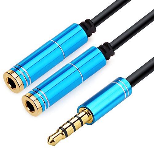 NANYI 3.5mm Audio Stereo Y Splitter Extension Cable 3.5mm Male to 2 Port 3.5mm Female for Earphone, Headset Splitter Adapter, Compatible for iPhone, Samsung, LG, Tablets, MP3 Players, (Bule-1FT)