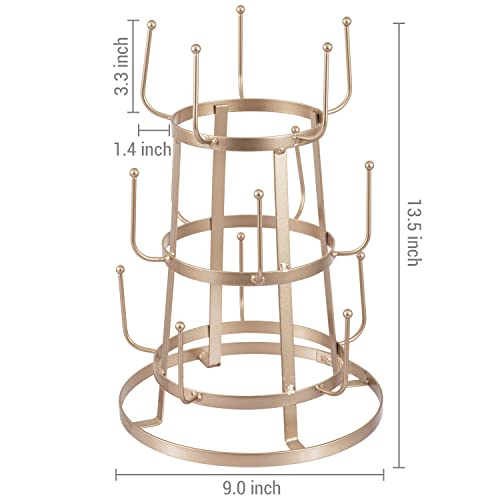 MyGift Rose Gold-Tone Iron Metal Coffee Mug Holder Stand with 15 Hooks, Coffee Mug Tree Rack, Drinking Cup Glass or Bottle Drying Rack Countertop Stand