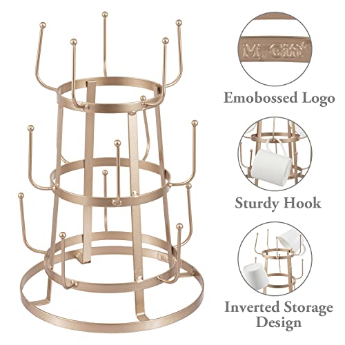 MyGift Rose Gold-Tone Iron Metal Coffee Mug Holder Stand with 15 Hooks, Coffee Mug Tree Rack, Drinking Cup Glass or Bottle Drying Rack Countertop Stand