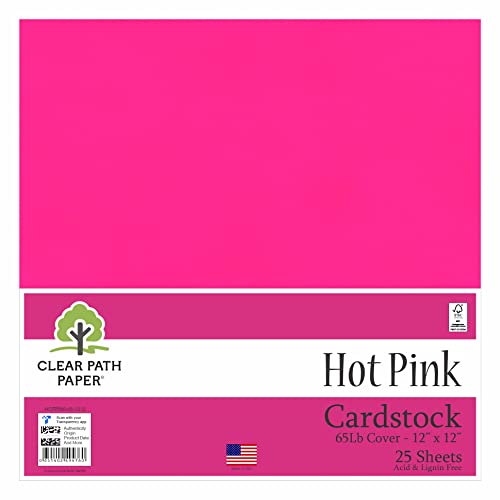 Hot Pink Cardstock - 12 x 12 inch - 65Lb Cover - 25 Sheets - Clear Path Paper