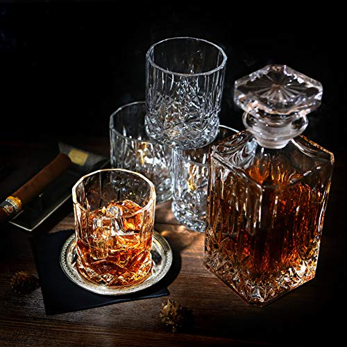 ELIDOMC 5PC Italian Crafted Crystal Whiskey Decanter & Whiskey Glasses Set, Crystal Decanter Set With 4 Whiskey Glasses, Whiskey Decanter Sets for Men