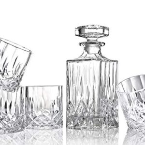 ELIDOMC 5PC Italian Crafted Crystal Whiskey Decanter & Whiskey Glasses Set, Crystal Decanter Set With 4 Whiskey Glasses, Whiskey Decanter Sets for Men