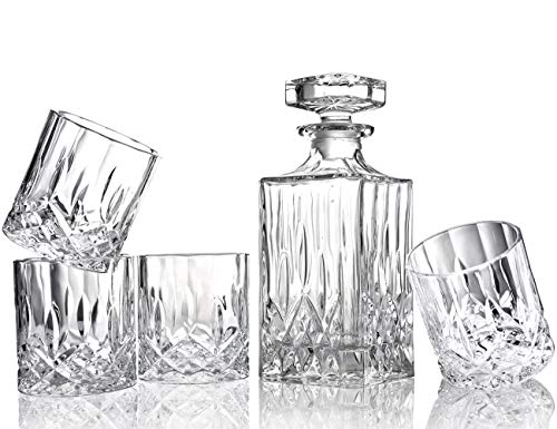 ELIDOMC 5PC Italian Crafted Crystal Whiskey Decanter & Whiskey Glasses Set, Crystal Decanter Set With 4 Whiskey Glasses, Whiskey Decanter Sets for Men