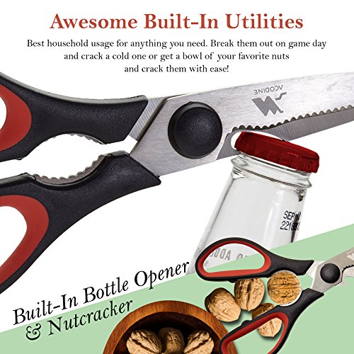 Heavy Duty Kitchen Shears -Take Apart Stainless Steel Blades, Comfort Rubber Grip Handles with Bottle Opener and Nutcracker - Multipurpose Scissors for Chicken, Meat Fish and Herbs - Acodine