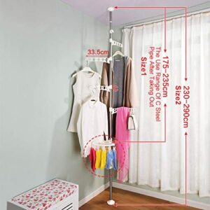 Hershii Portable Indoor Garment Coat Drying Rack Free Standing Clothes Storage Hanger Telescopic Tension Pole DIY Floor to Ceiling Lundry Racks Adjustable Organizer System with 11 Clips - Ivory