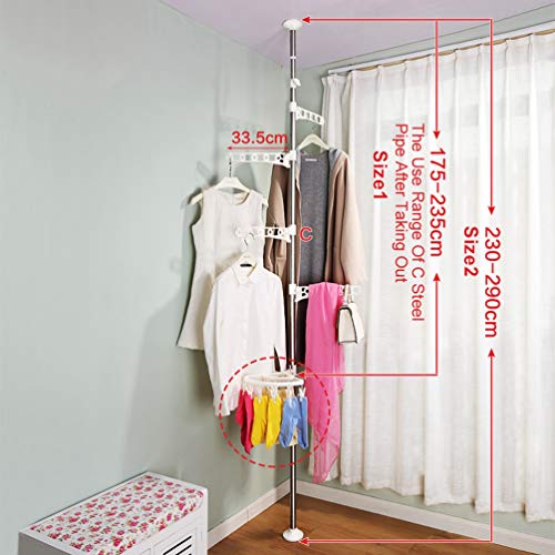 Hershii Portable Indoor Garment Coat Drying Rack Free Standing Clothes Storage Hanger Telescopic Tension Pole DIY Floor to Ceiling Lundry Racks Adjustable Organizer System with 11 Clips - Ivory