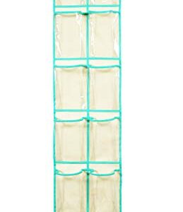 NIMES Hanging Narrow Door Over The Door Shoe Organizer Closet Storage 12 Large Clear Pockets Chart (Beige)