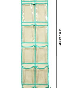 NIMES Hanging Narrow Door Over The Door Shoe Organizer Closet Storage 12 Large Clear Pockets Chart (Beige)