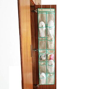 NIMES Hanging Narrow Door Over The Door Shoe Organizer Closet Storage 12 Large Clear Pockets Chart (Beige)