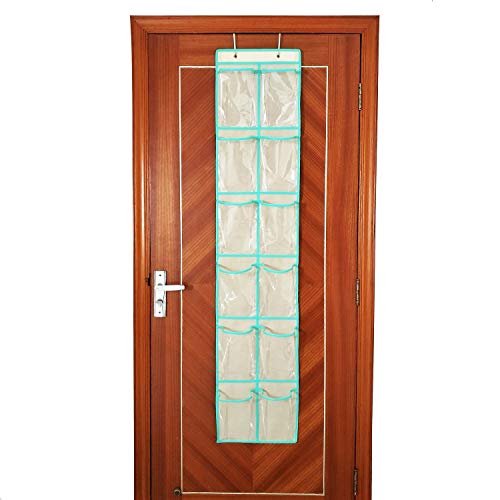 NIMES Hanging Narrow Door Over The Door Shoe Organizer Closet Storage 12 Large Clear Pockets Chart (Beige)