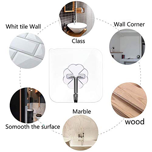 Mlici Adhesive Hooks Wall Hooks, 24 Pack Clear Hooks Transparent Reusable Seamless Hooks, Strong Sticky Rotating Wall Hangers, 30lb(Max) Heavy Duty Hanging Hooks for Kitchen Bathroom