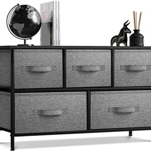 Sorbus Dresser with 5 Drawers - Storage Chest Organizer Unit with Steel Frame, Wood Top, Easy Pull Fabric Bins - Long Wide TV Stand for Bedroom Furniture, Hallway, Closet & Office Organization