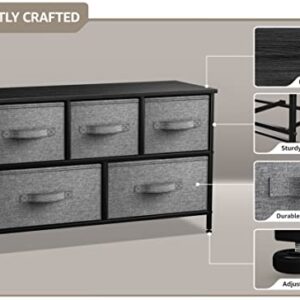 Sorbus Dresser with 5 Drawers - Storage Chest Organizer Unit with Steel Frame, Wood Top, Easy Pull Fabric Bins - Long Wide TV Stand for Bedroom Furniture, Hallway, Closet & Office Organization