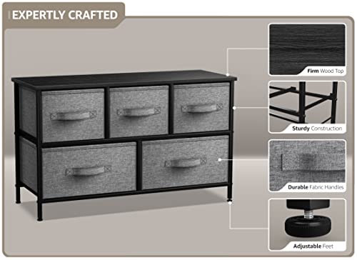 Sorbus Dresser with 5 Drawers - Storage Chest Organizer Unit with Steel Frame, Wood Top, Easy Pull Fabric Bins - Long Wide TV Stand for Bedroom Furniture, Hallway, Closet & Office Organization