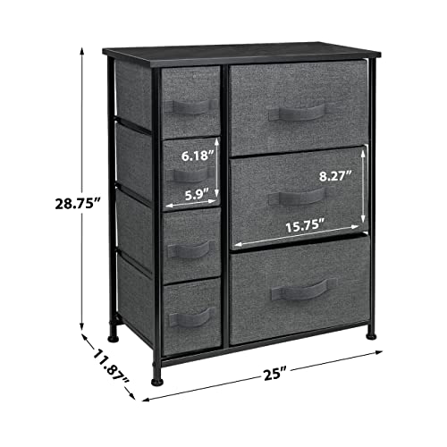 Sorbus Dresser with Drawers - Furniture Storage Tower Unit for Bedroom, Hallway, Closet, Office Organization - Steel Frame, Wood Top, Easy Pull Fabric Bins (Black/Charcoal)