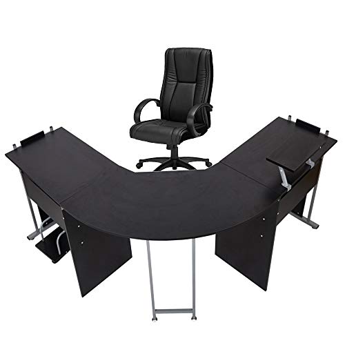 LUCKYERMORE 71" L-Shaped Gaming Desk -Large Desktop 22” Wide Wood Curved Corner Desk -Sturdy Computer Desks PC Laptop Table Workstation for Home Office, Black