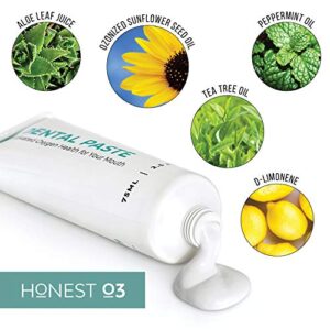 Honest O3 Dental Paste | Ozone Oil Infused Toothpaste | Flouride-Free for Promoting Healthy Mouth, Teeth and Gums | Ozonated Oral Care | 2.5 Ounces