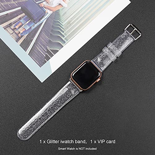 iiteeology Compatible with Apple Watch Band 38mm 40mm 41mm, Women Glitter Soft Silicone Sports iWatch Band Strap for Apple Watch Series 8/7/6/SE/5/4/3/2/1 - Clear/Silver