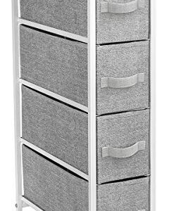 Sorbus Narrow Dresser with 4 Drawers - Vertical Slim Storage Chest of Drawers with Steel Frame, Wood Top & Easy Pull Fabric Bins for Small Spaces, Closets, Bedroom, Bathroom & Laundry (White/Gray)